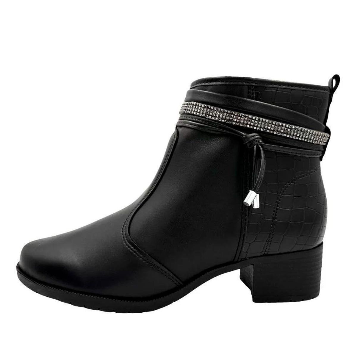Bota Moleca Cano Curto Com Strass - 5346.103.27596 - Preto | Netshoes