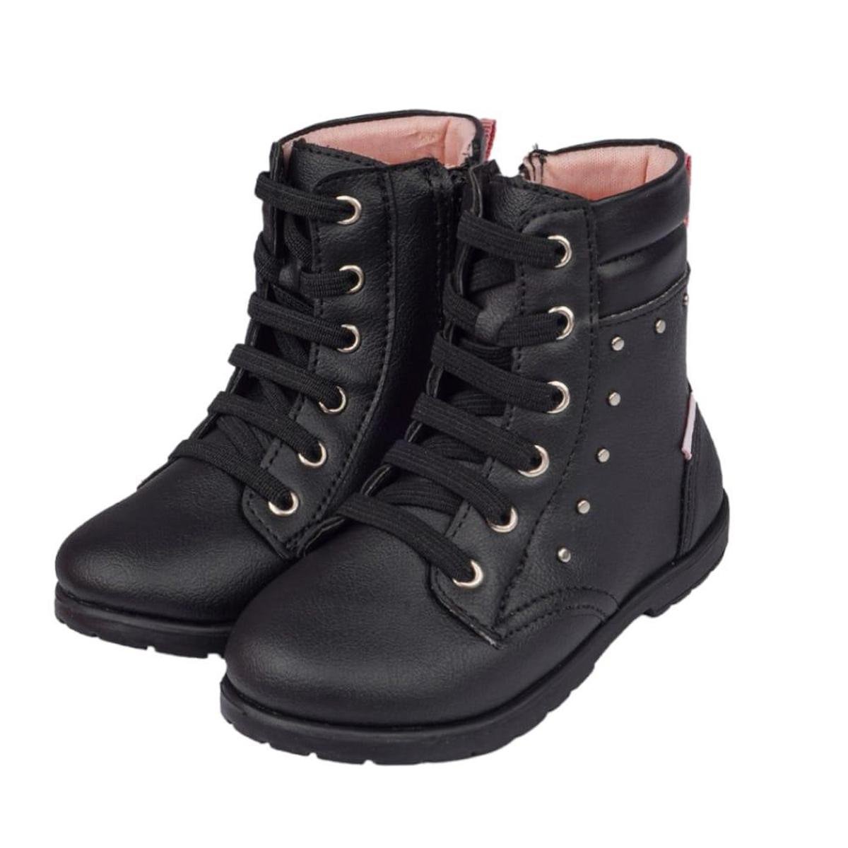 Bota Pampili Rubi Preto Ziper com Cadarco 141068 - Preto | Netshoes