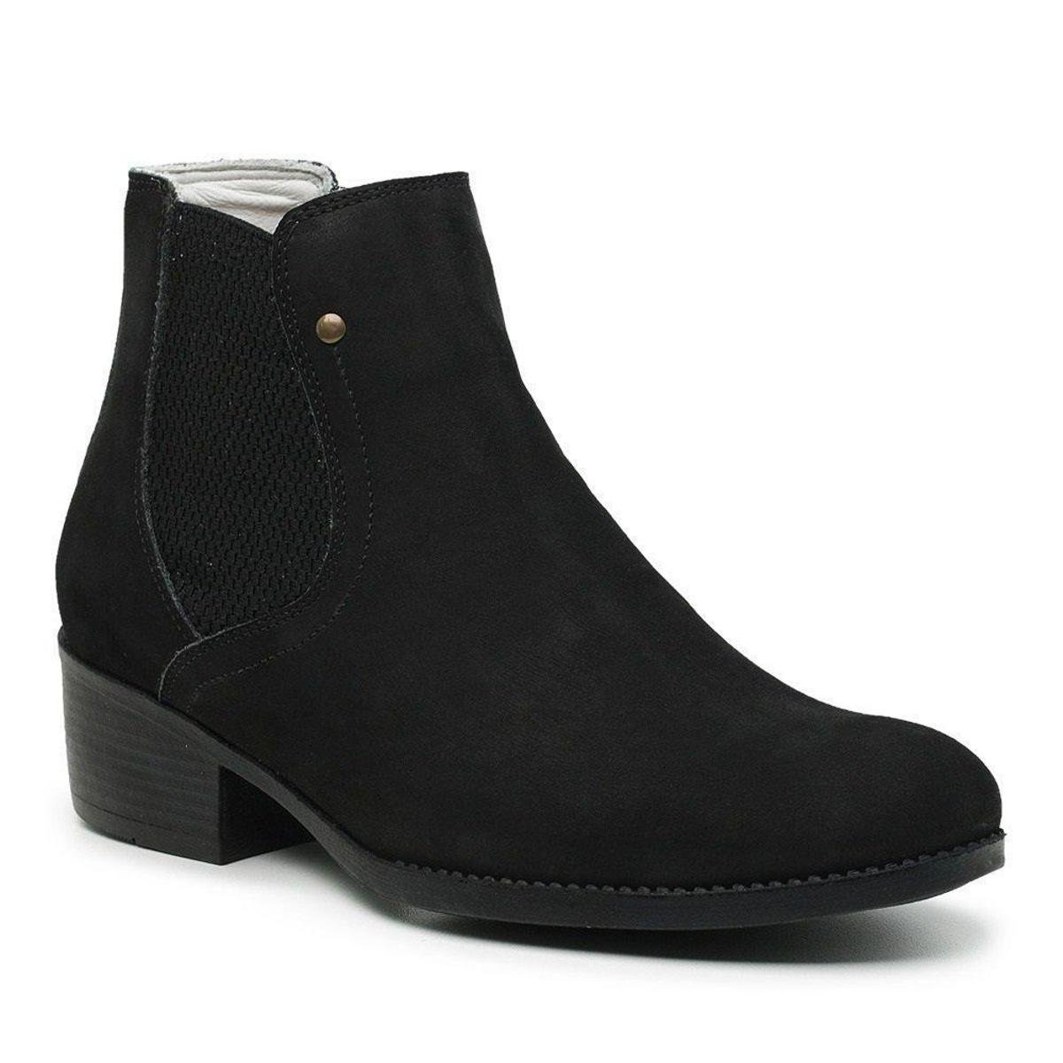 Bota Preta Feminina Cano Baixo De Couro - Preto | Netshoes