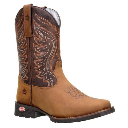 Bota Texana Capelli Boots Masculina Couro Bordada Cano Médio - Marrom ...