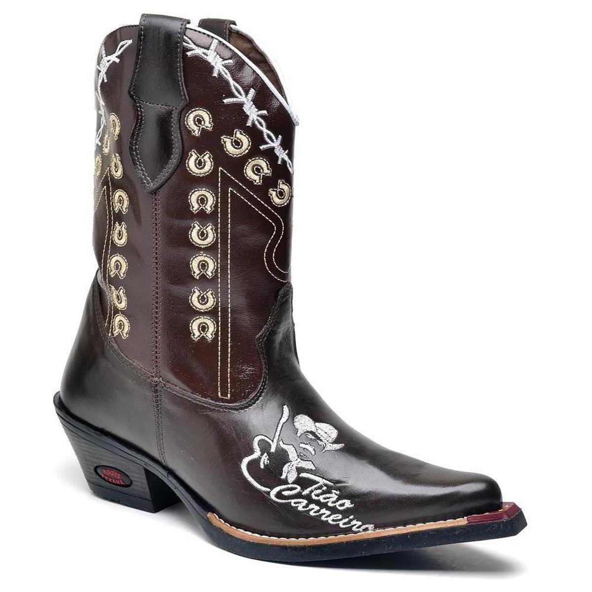 Bota Texana Masculina Couro Cano Longo Bico Fino Country - Marrom ...