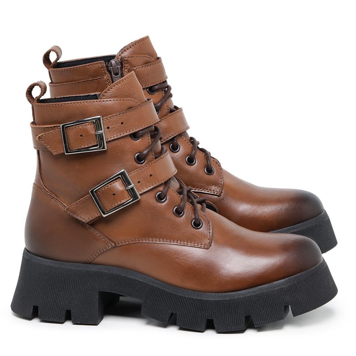 Bota Tratorada Cano Alto Feminina Tendência Original - Marrom | Netshoes