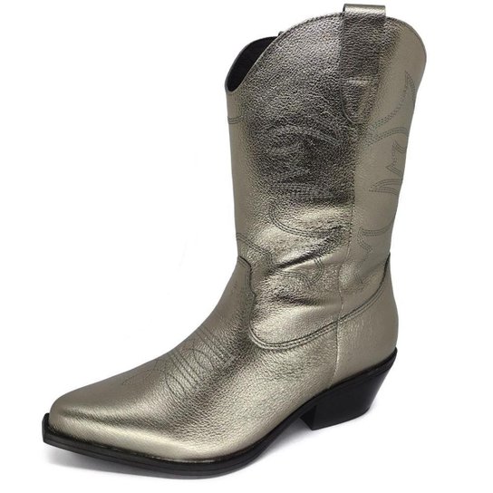 Bota Western Feminina Couro Bottero Cano Baixo Metalizada - Prata | Netshoes