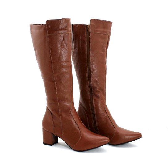 Botas De Couro Legítimo Femininas Lirom Cano Longo Com Salto De 6cm ...