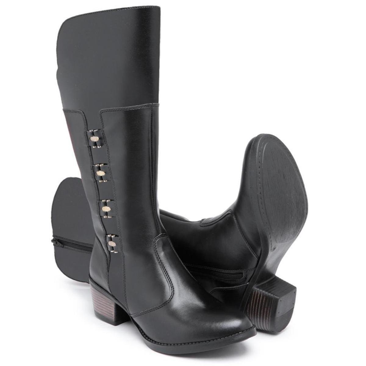 Botas Femininas Cano Longo Montaria Salto Grosso Com Zíper Em Sintético ...