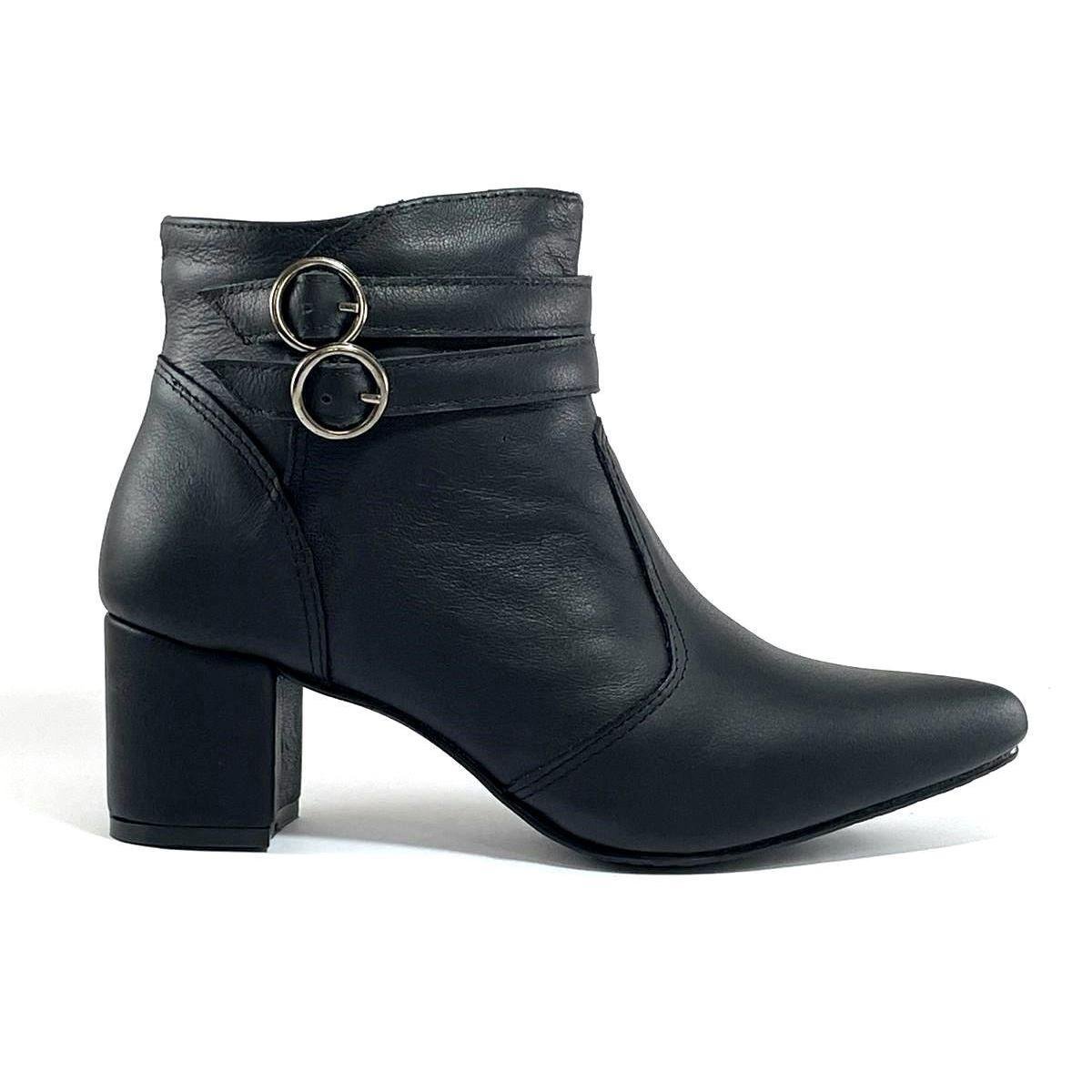 Botas Femininas Lirom Couro Legitimo Preta Com Fivela Luxo - Preto | Netshoes