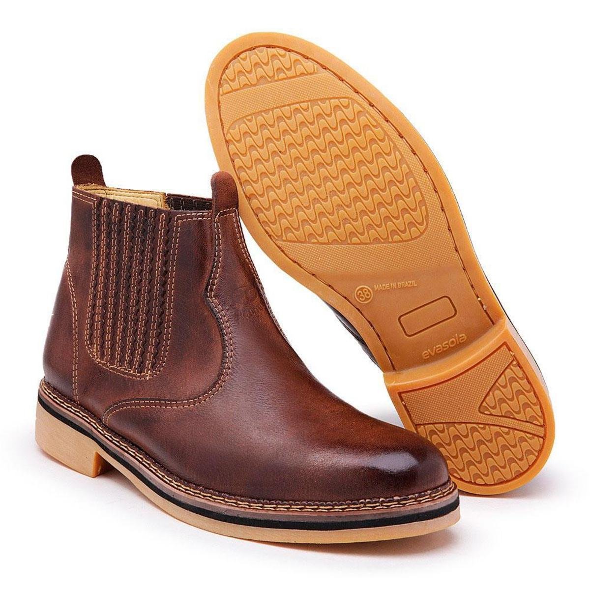 Botina Bota Masculina Couro Cano Curto Bico Redondo 200 - Café | Netshoes