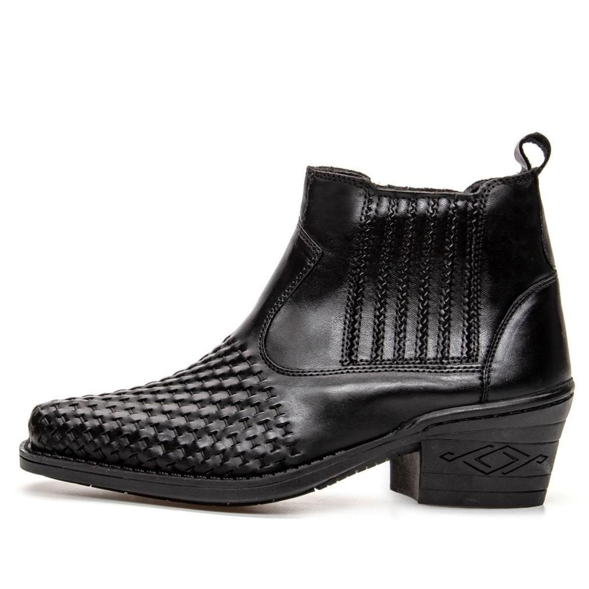 BOTINA COUNTRY PIERRÔ CONFORTO TRICÊ COURO LEGÍTIMO COR PRETO - Preto ...