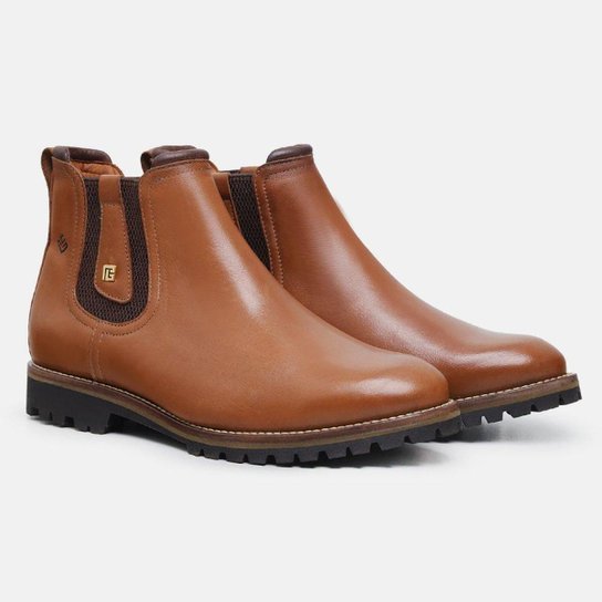 Botina Feminina Bota Chelsea Boots Couro Legitimo Conforto - Caramelo ...