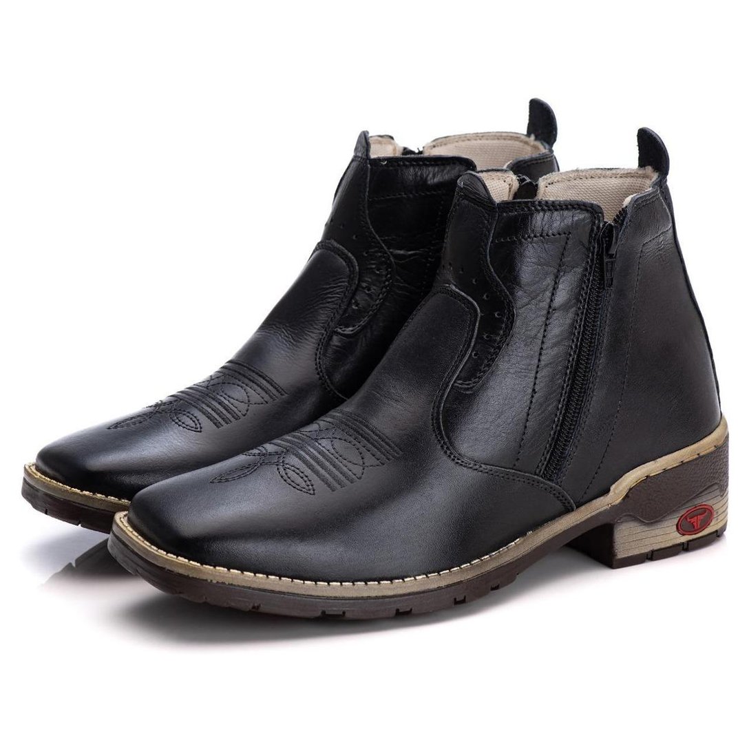 Botina Masculina Bota Couro Com Zíper Peão Lida Roça Top Bico Quadrado ...