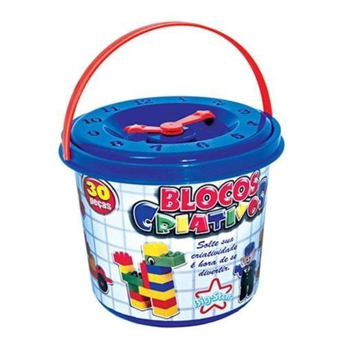 Brinquedo Educativo Balde Blocos 30 Peças Cor Sortida Big Star ...