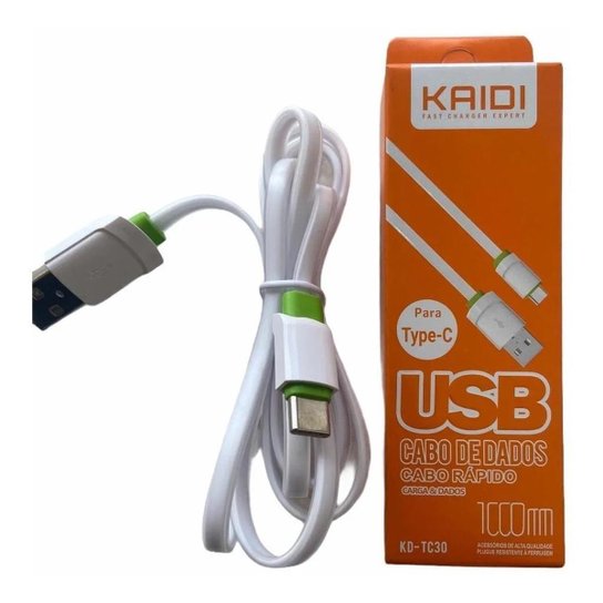 Cabo USB Tipo C KAIDI Turbo 1 Metro KD-TC30 USB-C 1m - Branco | Netshoes