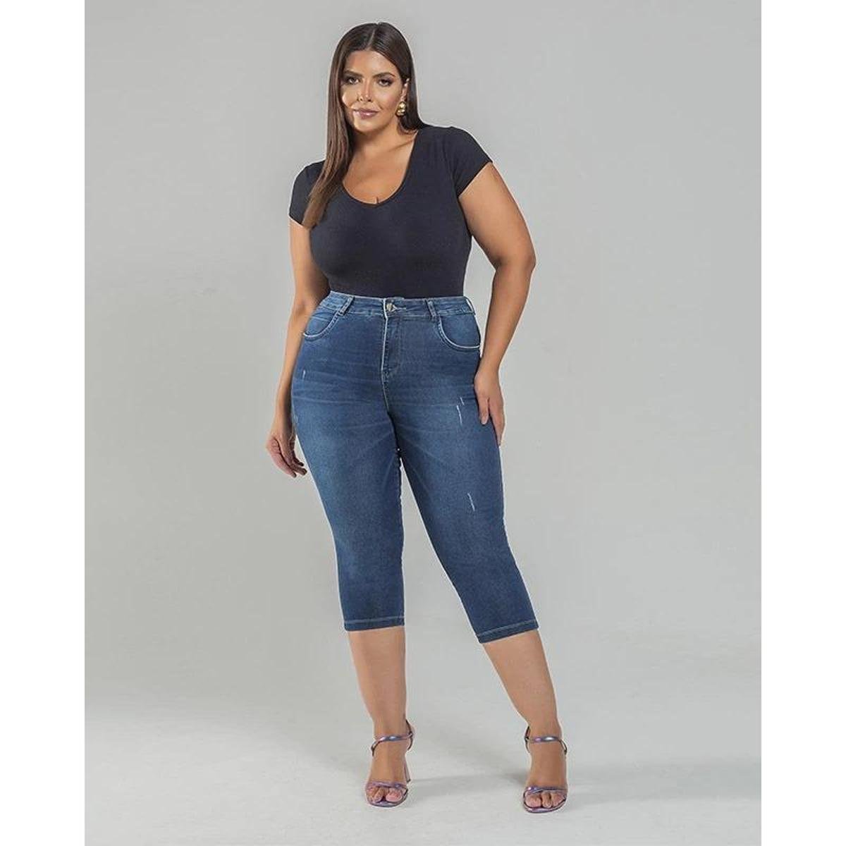 Calça Capri Plus Size Feminina - Jeans | Netshoes