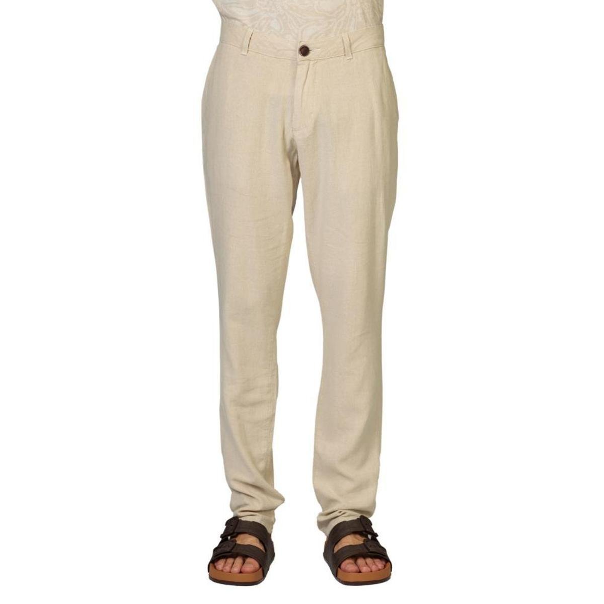 Calça de Linho Masculina Slim Docthos Natural - Bege | Netshoes