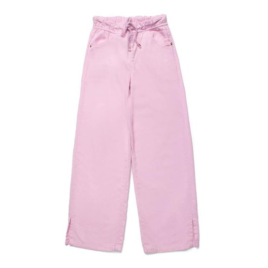 Calça Infantil Dipopini Wide Leg Sarja Menina Rosa Claro - Rosa | Netshoes