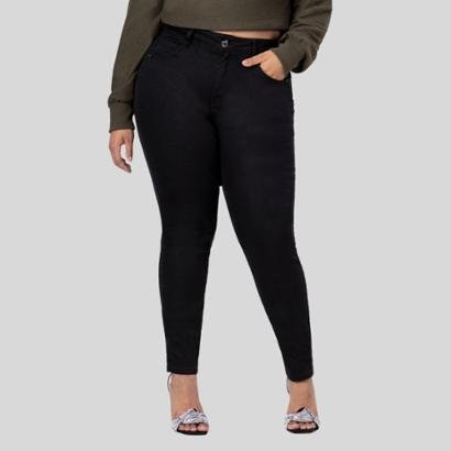 CALÇA JEANS FEMININA CHAPA BARRIGA PRETA PLUS SIZE - Preto | Netshoes