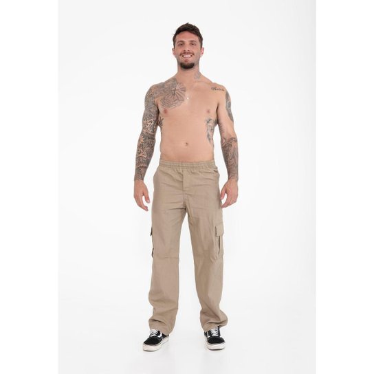 Calça Masculina Jeans Cargo Com Bolso AJ Bege Sarja - Preto | Netshoes