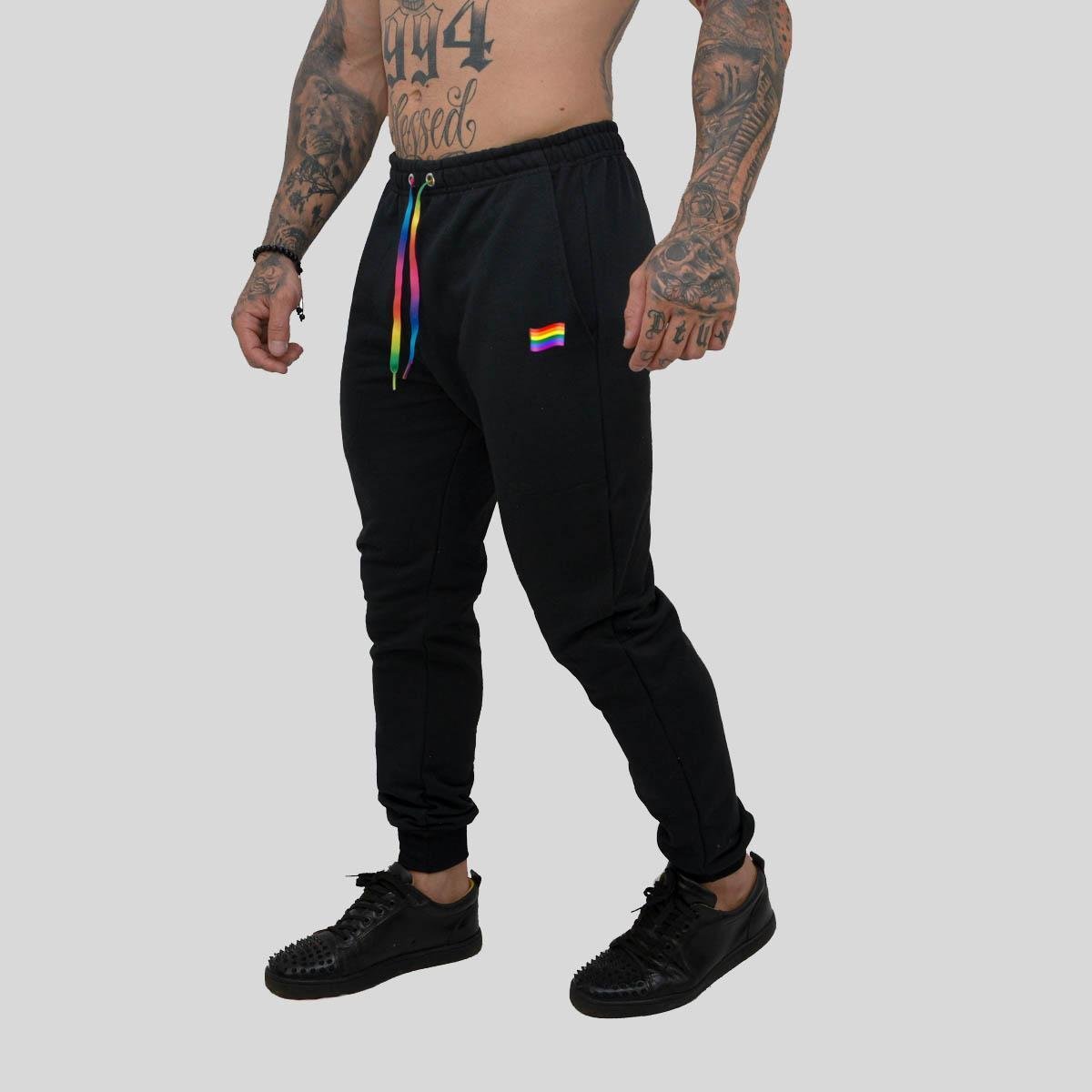 Calça Moletom Lgbt Gls Arco-iris Gay Pride Rainbow Bandeira - Preto ...