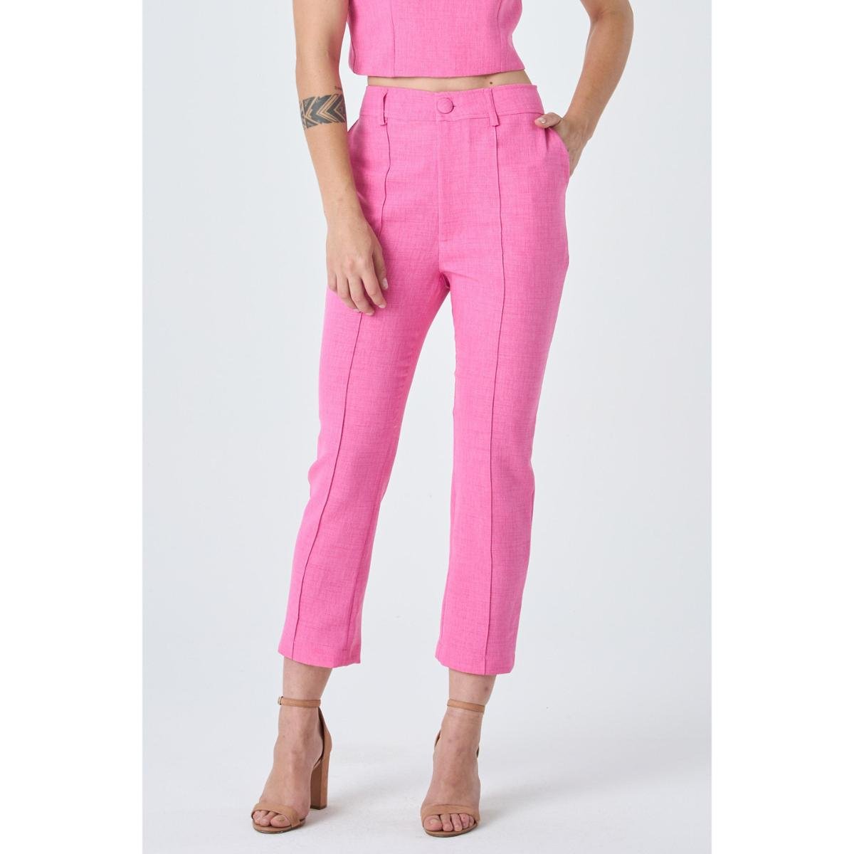 Calça PKS Alfaiataria Capri Rosa-P - Rosa | Netshoes