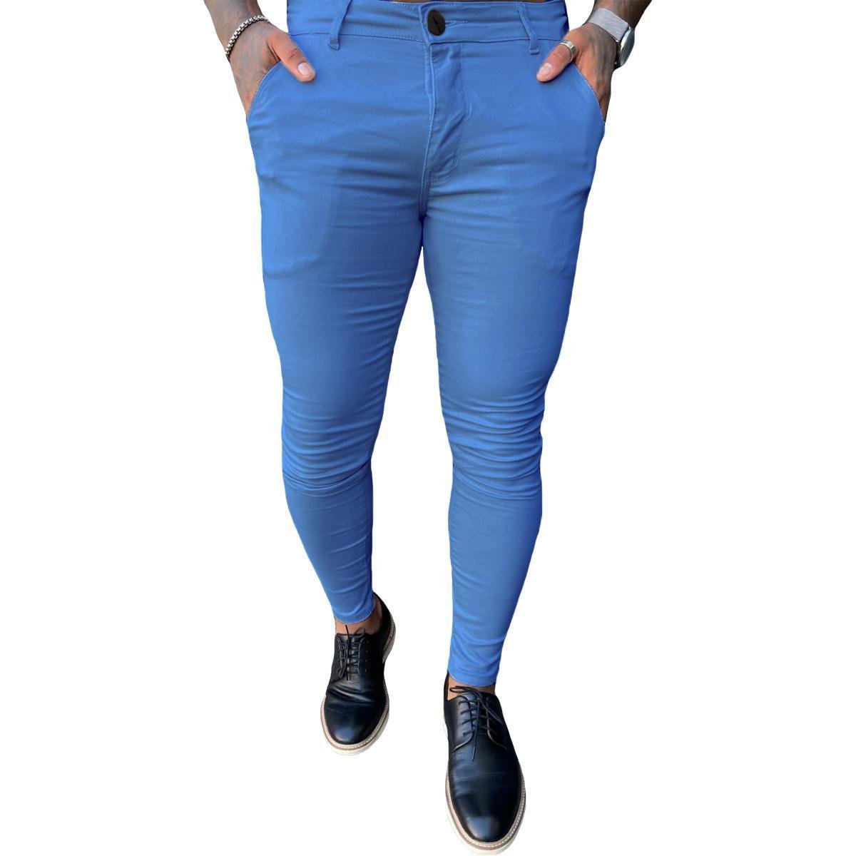 Calça Sarja Alfaiataria Skinny Com Elastano Azul Masculina - Azul ...