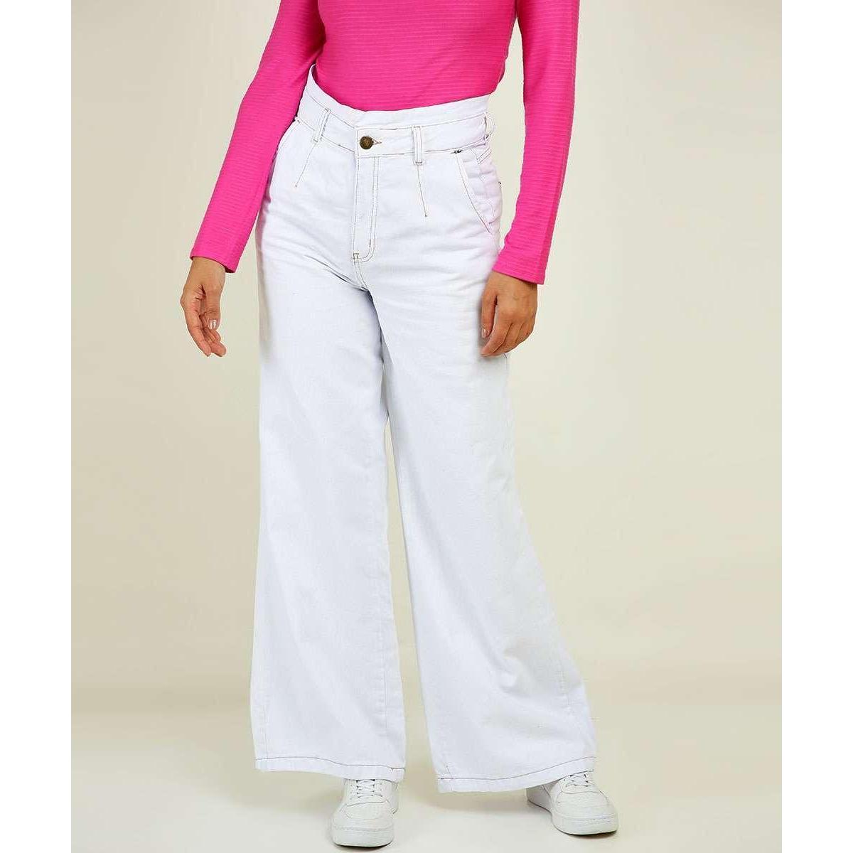 Calça Wide Leg Feminina Sarja Pantacourt-19099 - Branco | Netshoes
