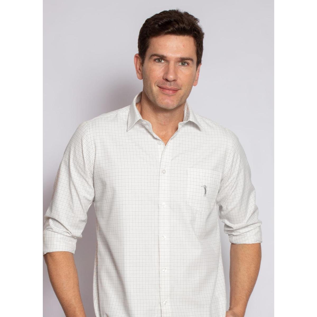 Camisa Aleatory Manga Longa Xadrez Fame branca-Branco-XGGG - Branco ...
