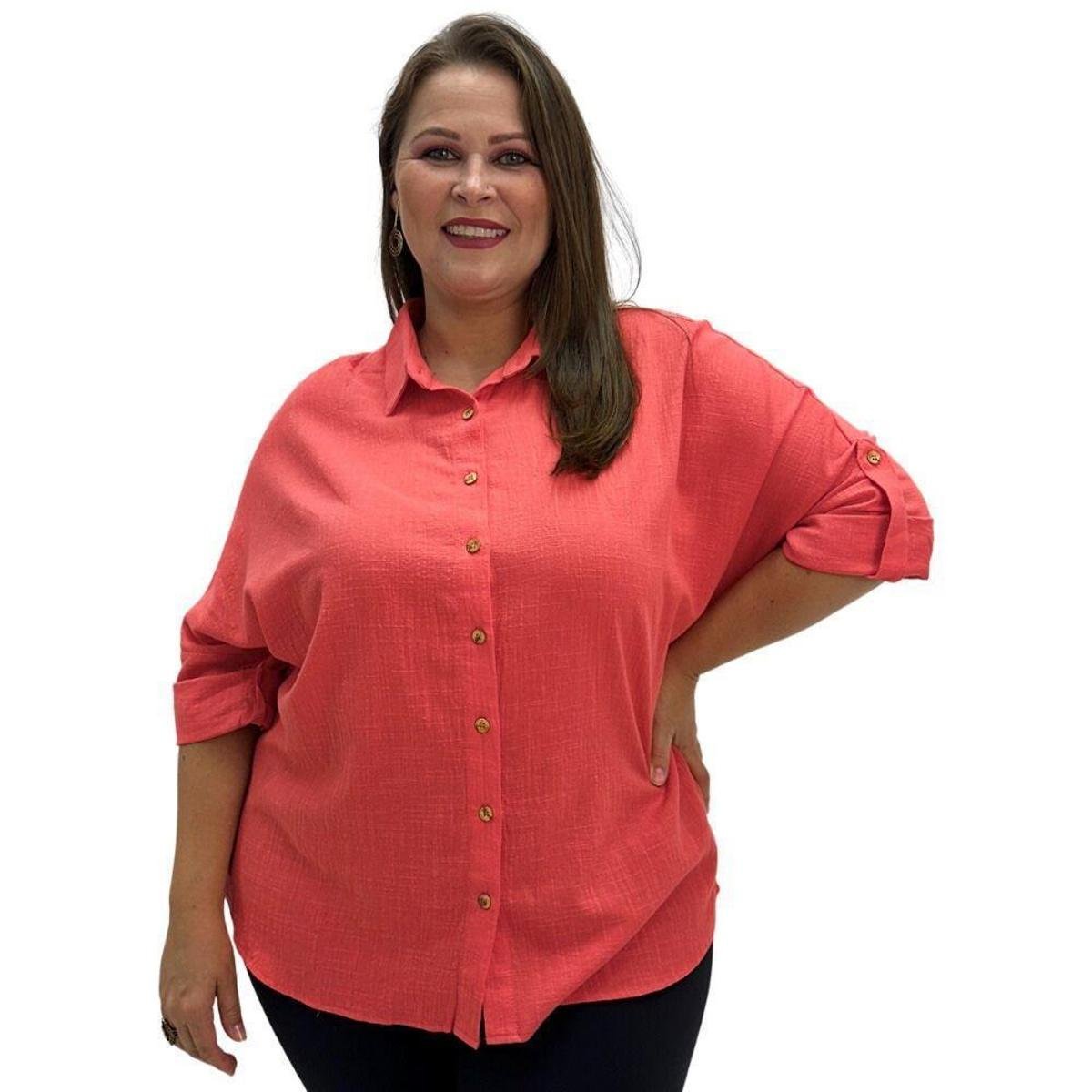 Camisa Alpelo Manga 3/4 Ampla Plus Size Feminina - Coral | Netshoes