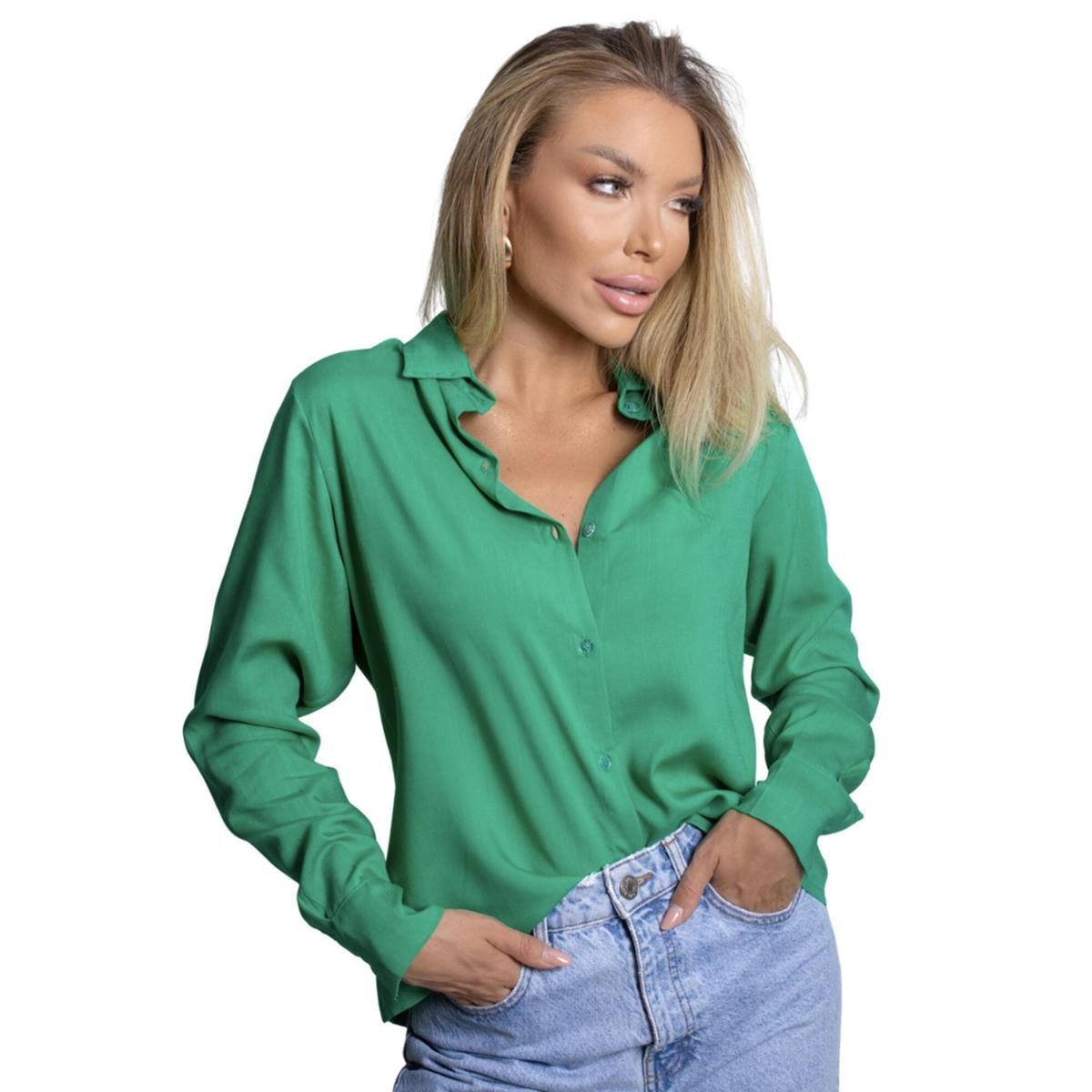 Camisa Camisete Feminina Manga Longa Sem Bolso - Verde | Netshoes
