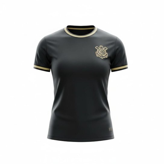 Camisa Corinthians Baby Look Bordado Gold Feminina Oficial - Preto ...