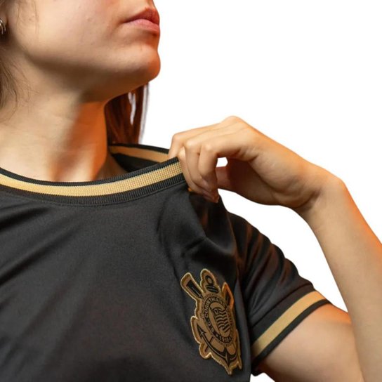 Camisa Corinthians Baby Look Bordado Gold Feminina Oficial - Preto ...