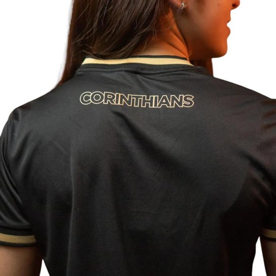 Camisa Corinthians Baby Look Bordado Gold Feminina Oficial - Preto ...