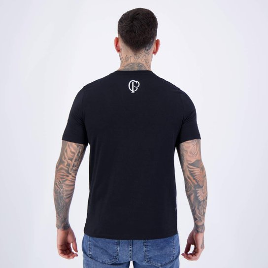 Camisa Corinthians Logo CP Preta e Branca - Preto | Netshoes