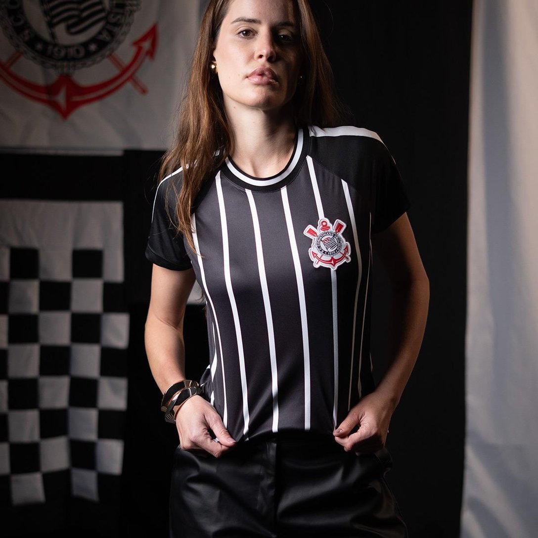 Camisa Corinthians Torcedora Clássica Dry Feminina - Preto | Netshoes