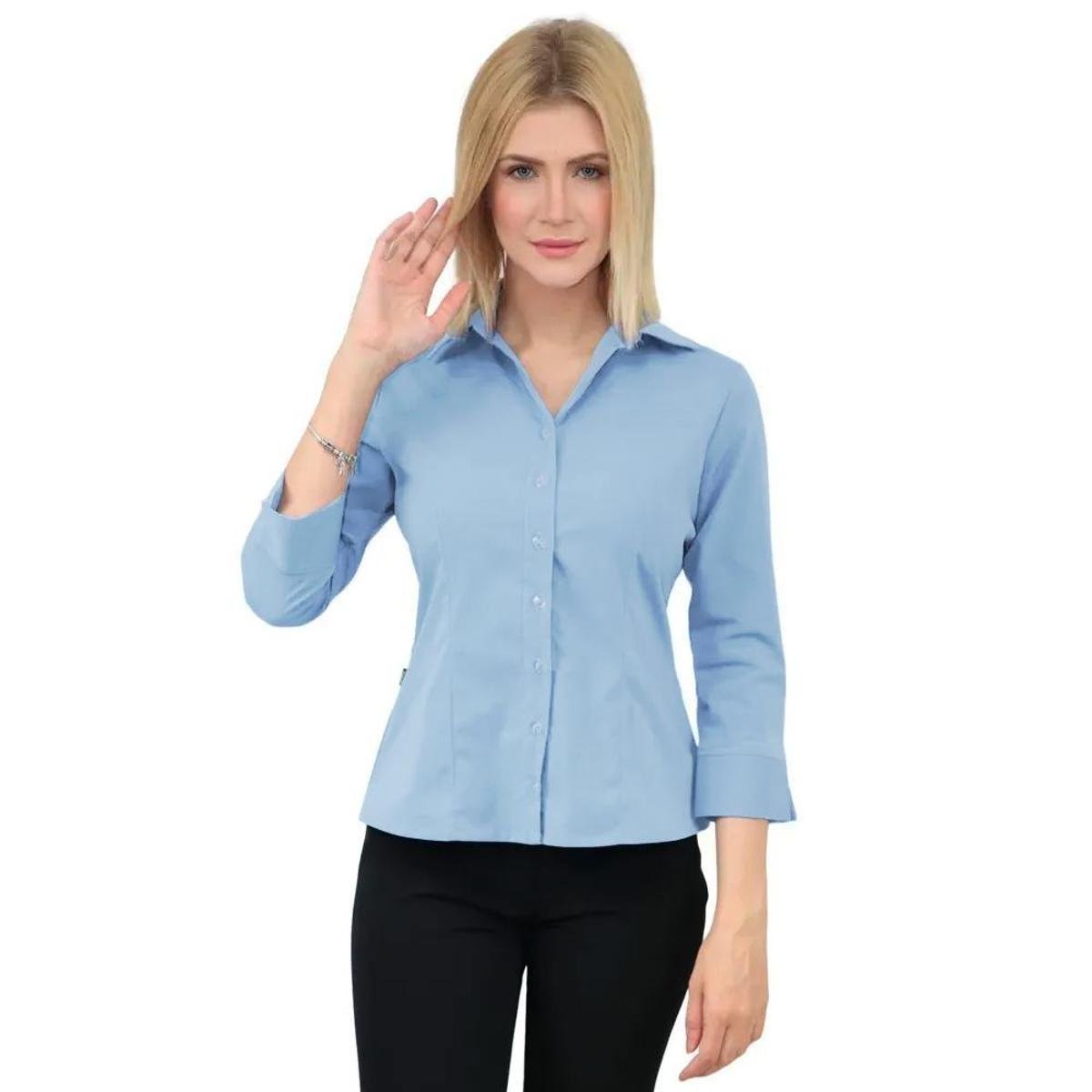 Camisa Feminina Manga 3/4 Grafil - Camisete - Azul | Netshoes