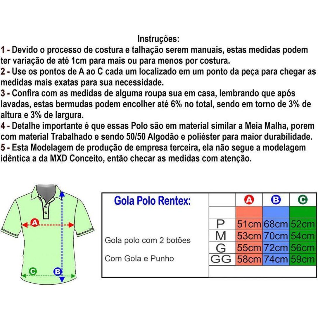 Camisa Gola Polo Masculina Malha Piquet 50% Algodão 50% Poliéster Penteado Rentex MXD Conceito ...