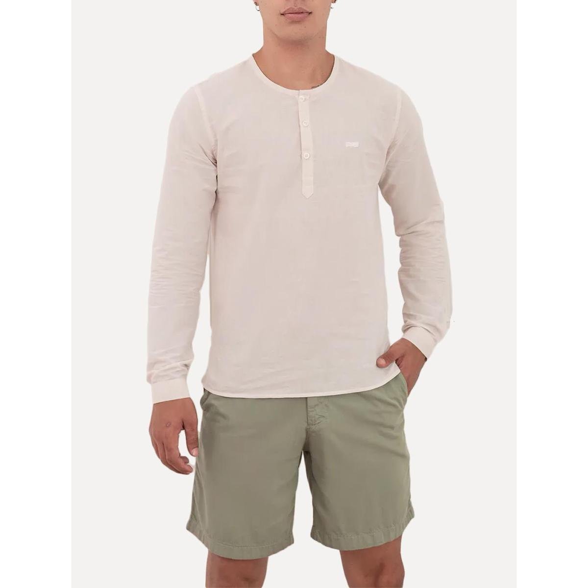 Camisa King & Joe Bata Masculina Manga Longa Henley Amarelo Claro Mescla - Amarelo | Netshoes