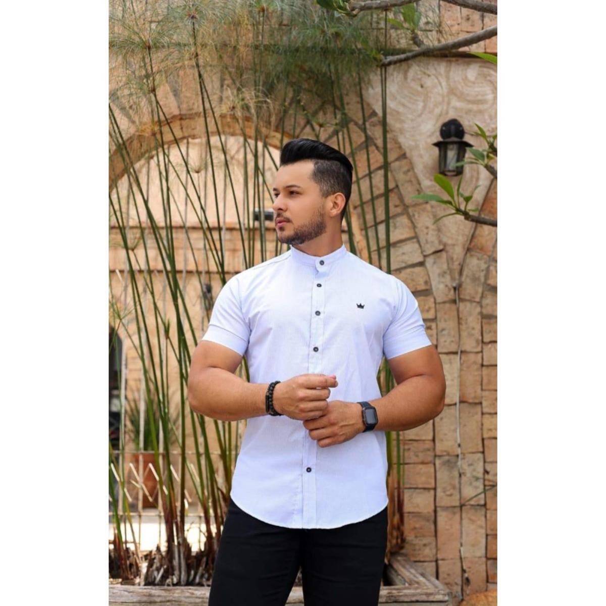 Camisa Masculina Slim Gola Padre Manga Curta Premium - Branco | Netshoes