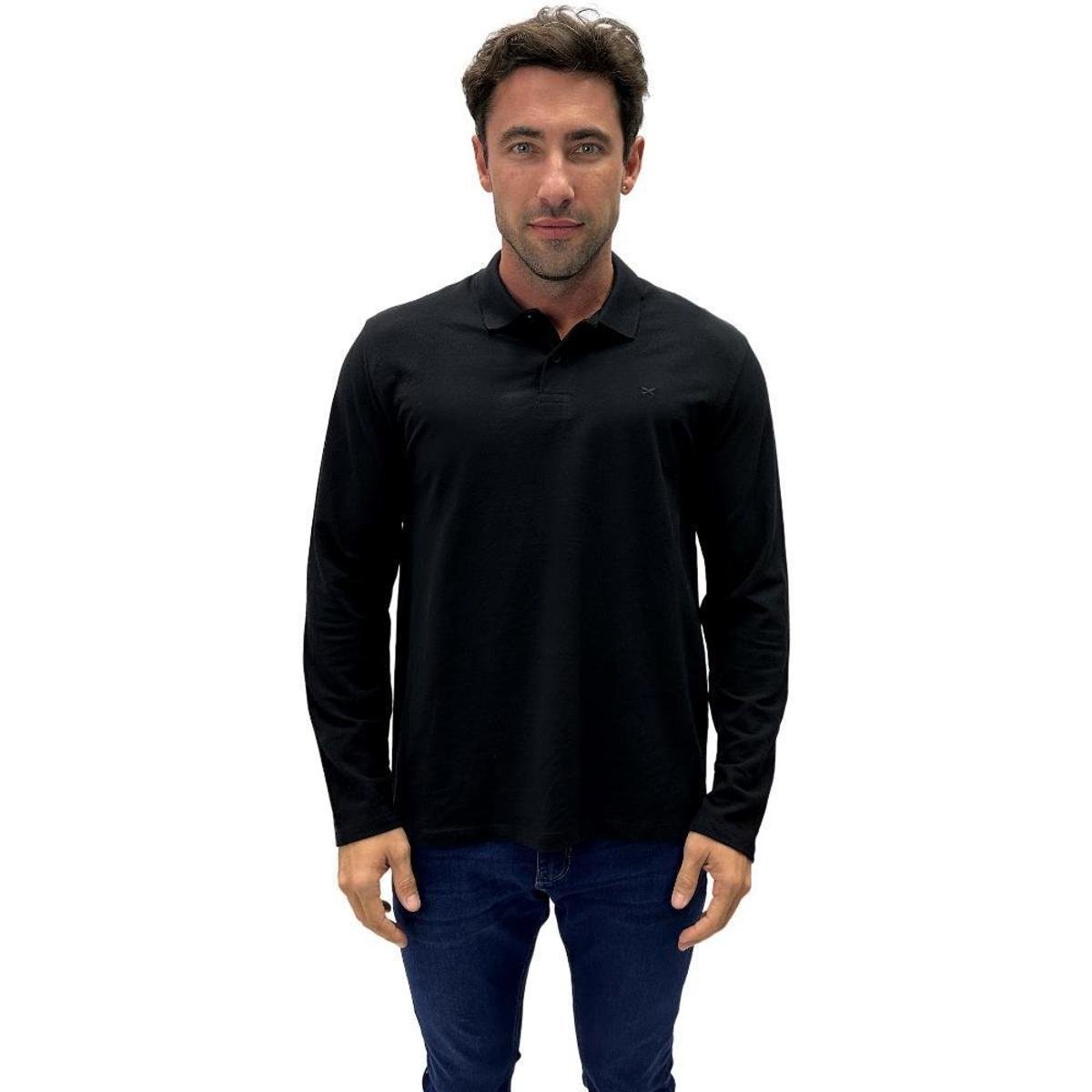 Camisa Polo Hering Manga Longa Masculina - Preto | Netshoes