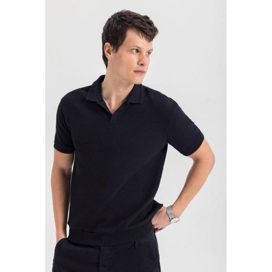 Camisa polo masculina em malha Essendi - Preto | Netshoes