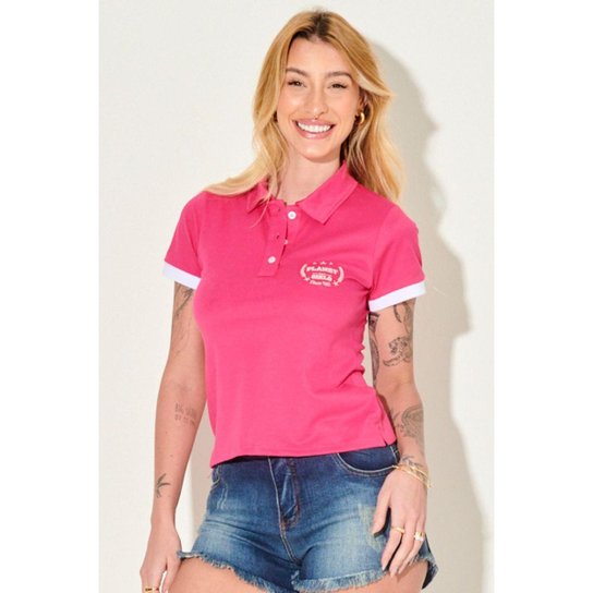 Camisa Polo Planet Girls Piquet Collection Paetê Feminina - Rosa | Netshoes