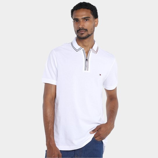 Camisa Polo Tommy Hilfiger Rwb Zip Placket Tipping Masculina - Branco ...