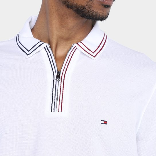 Camisa Polo Tommy Hilfiger Rwb Zip Placket Tipping Masculina - Branco ...
