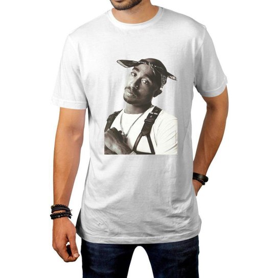 Camisa Tupac 2Pac Rap Algodão Alta Qualidade Varias Cores - Branco ...