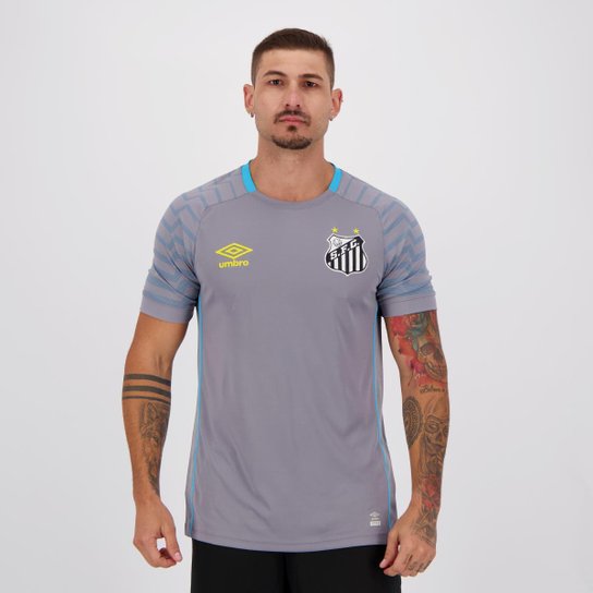 Camisa Umbro Santos Goleiro 2021 Cinza e Azul - Cinza | Netshoes