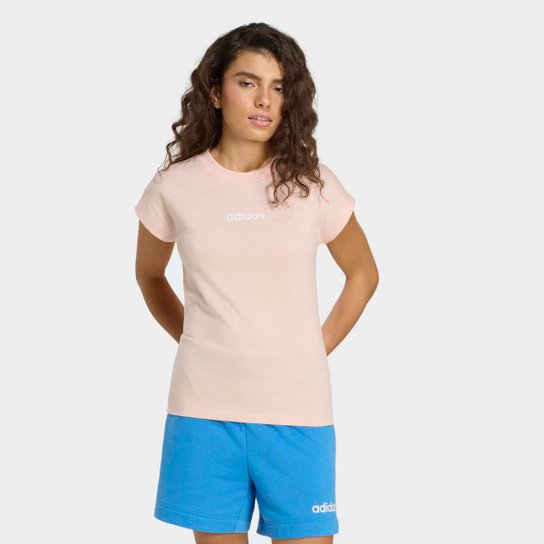 Camiseta Adidas Logo Linear Feminina - Rosa | Netshoes
