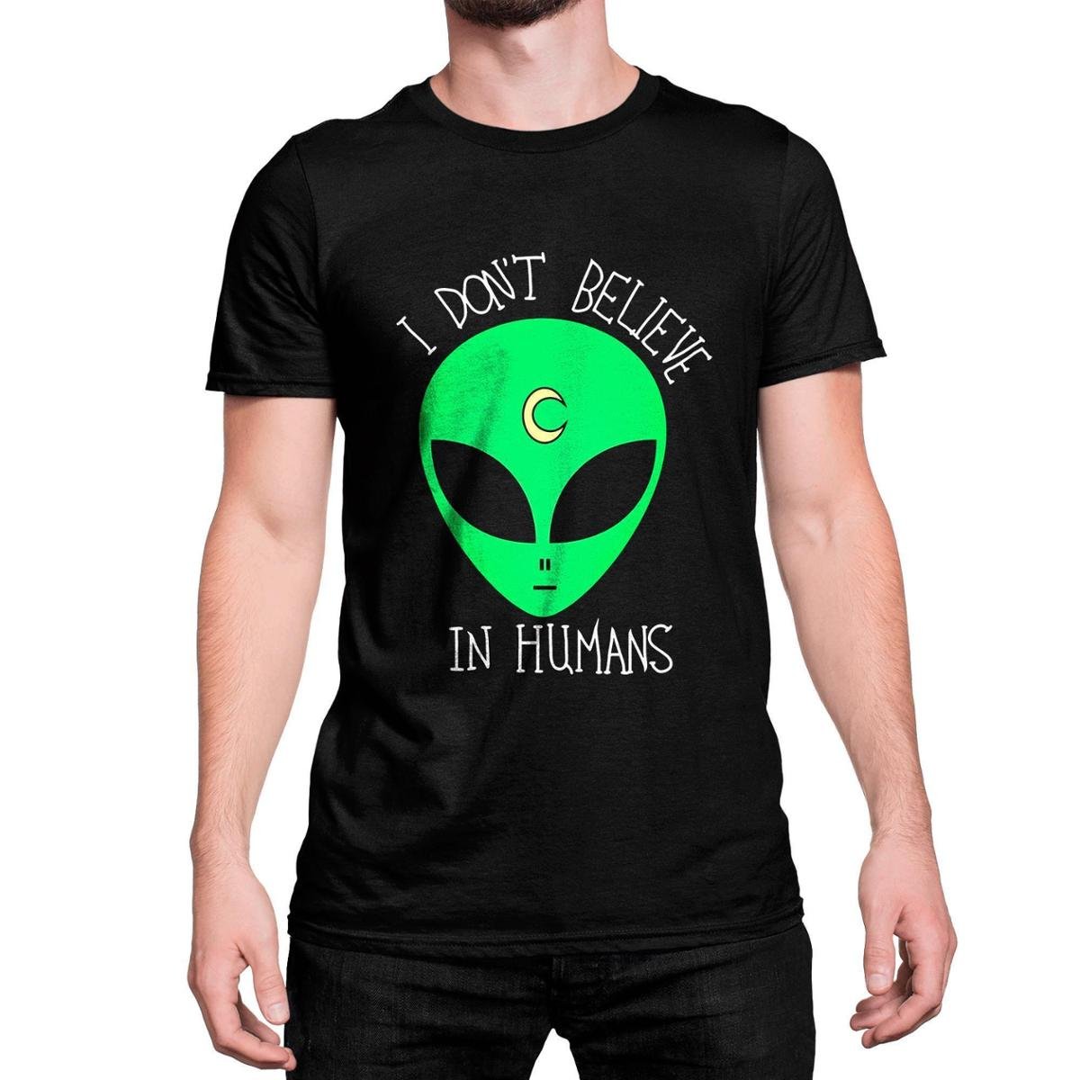 Camiseta Algodão Basica ET Ovni Lua I Don't Belive In Humans - Preto ...