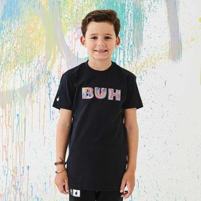 Camiseta Buh Kids Paetes Multicoloridos Preta - Preto | Netshoes