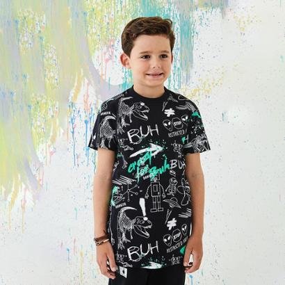 Camiseta Buh Kids Reg Full Aliens Preto - Preto | Netshoes