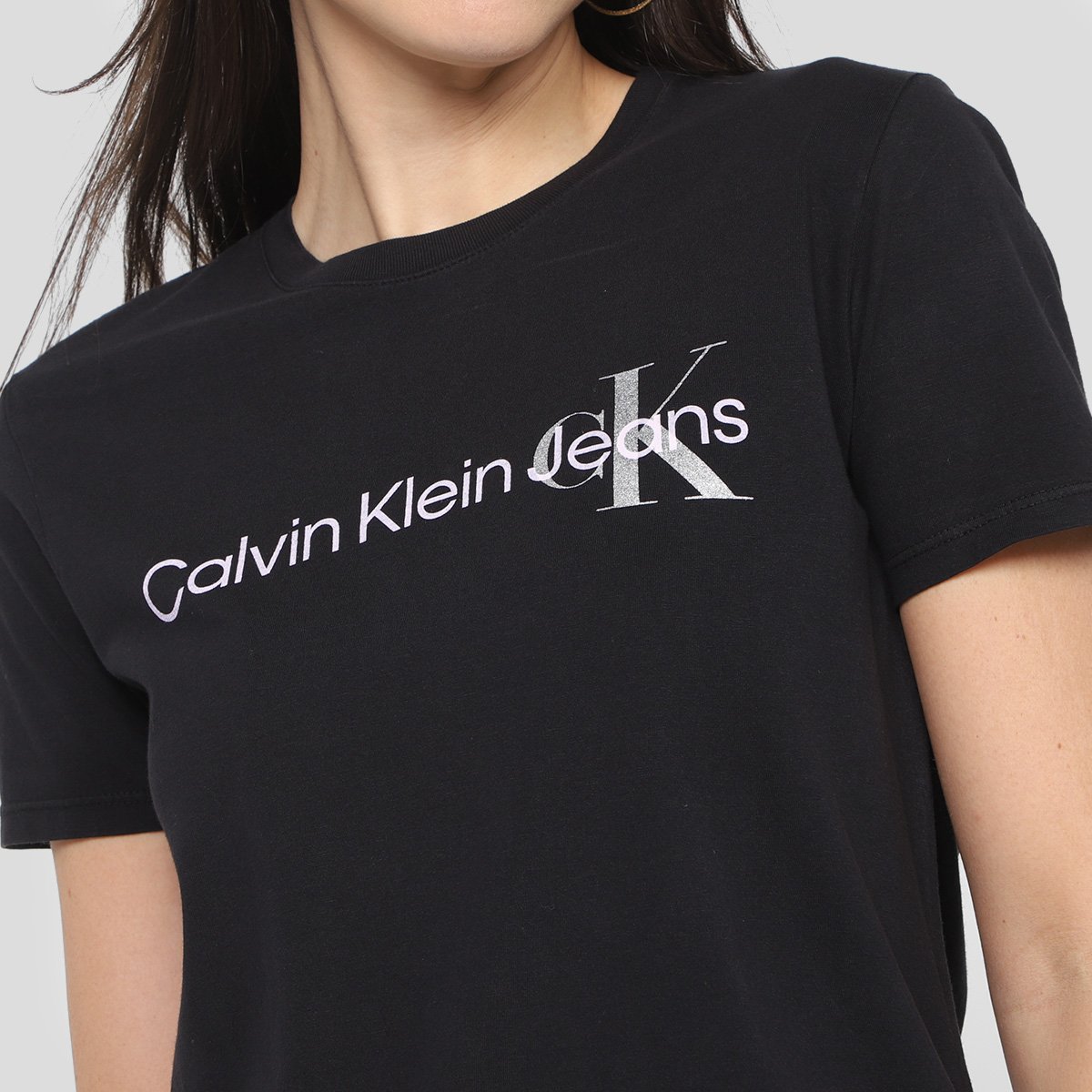 Camiseta Calvin Klein CK Logo Feminina - Preto | Netshoes