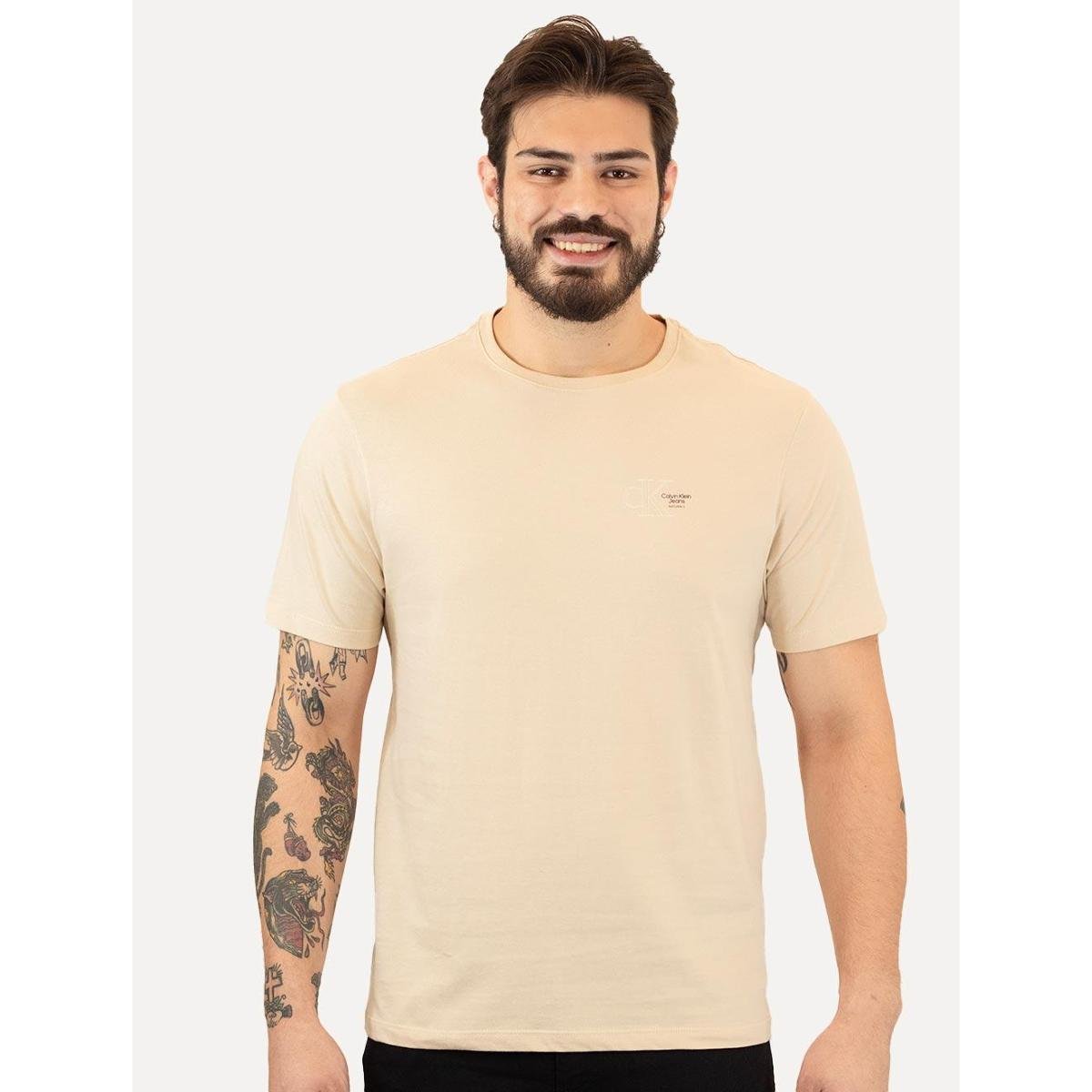 Camiseta Calvin Klein Jeans Naturals Outline CK Logo Cáqui Claro ...